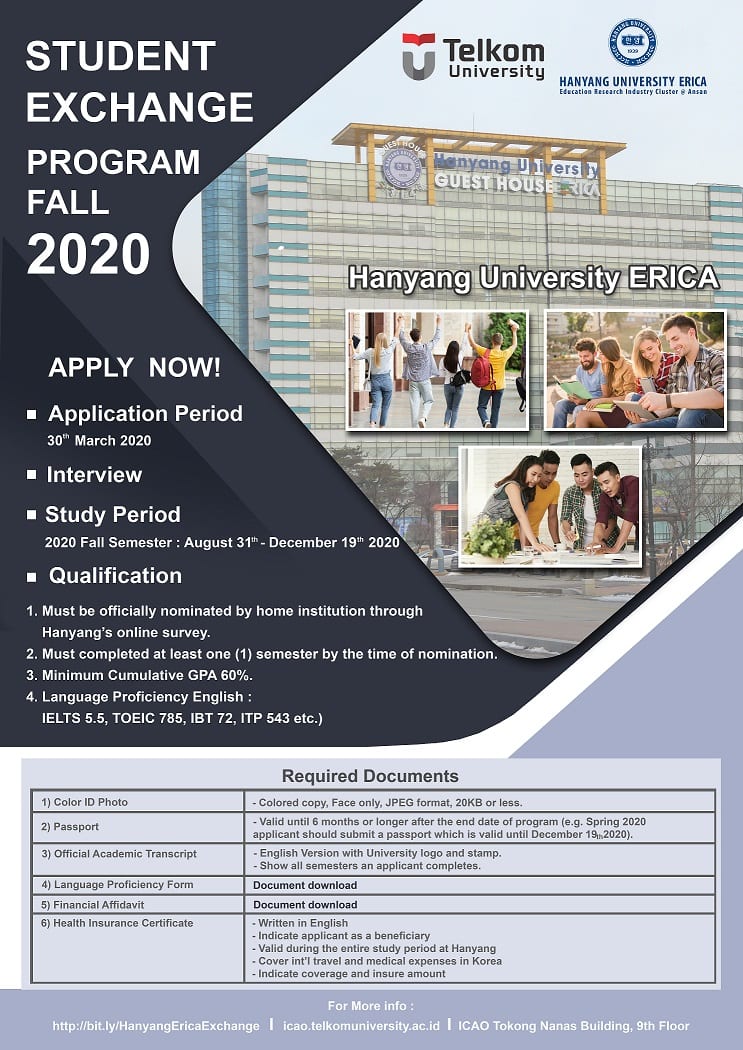 Hanyang University ERICA Student Exchange Fall Program 2020 - Telkom ...
